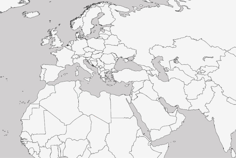 4 Free Printable Full-color, Blank, And Labelled Asia And Europe Maps