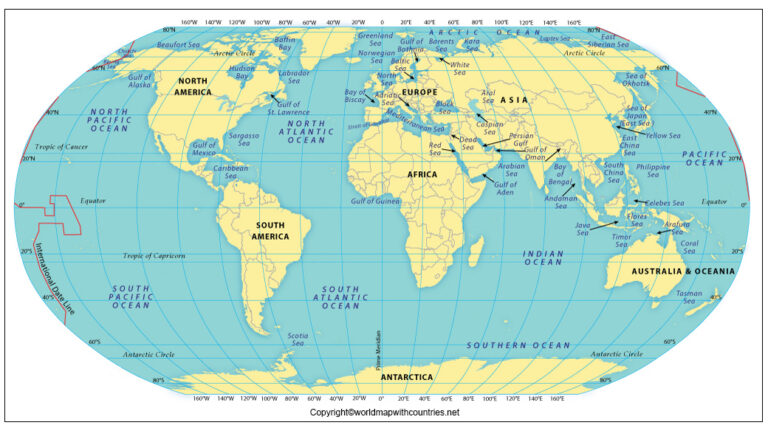 World Map With Countries | 4 Free Printable Continents And Sea Maps