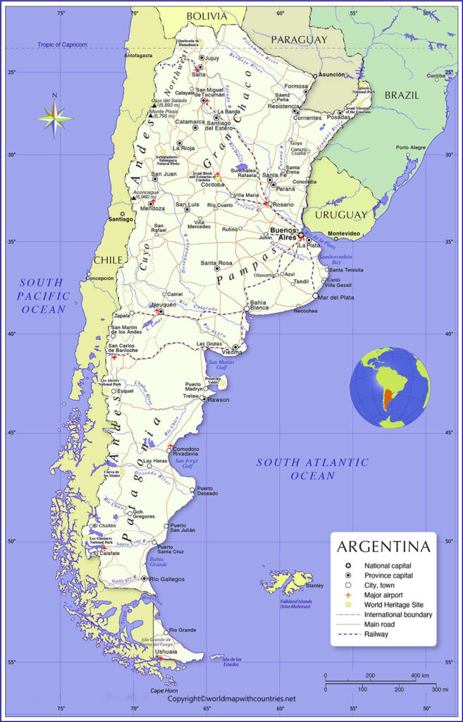 Free Printable Labeled And Blank Map Of Argentina In PDF