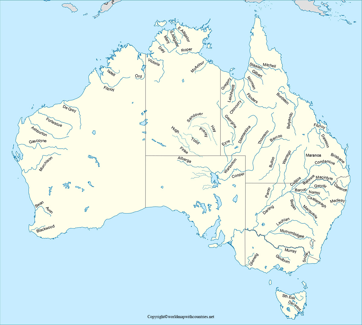 4 Free Labeled Australian Rivers Map In PDF