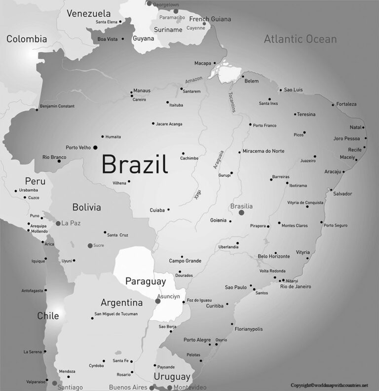 4 Brazil Map Outlines With Labels That Are Free To Print In PDF