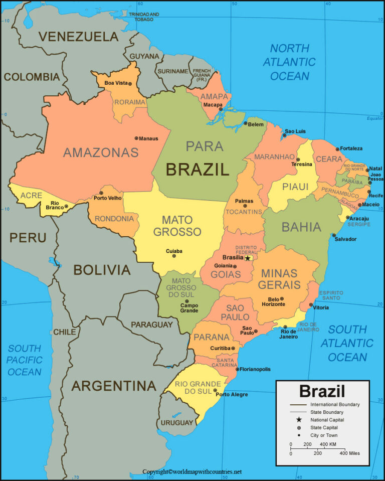 4 Brazil Map Outlines With Labels That Are Free To Print In PDF