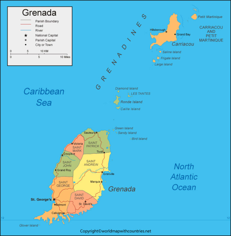 Free Printable Labeled And Blank Map Of Grenada In PDF