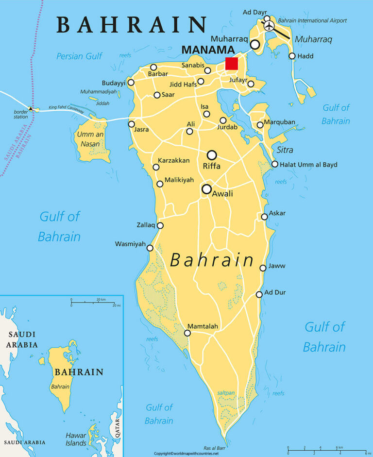 Free Printable Labeled And Blank Map Of Bahrain In PDF
