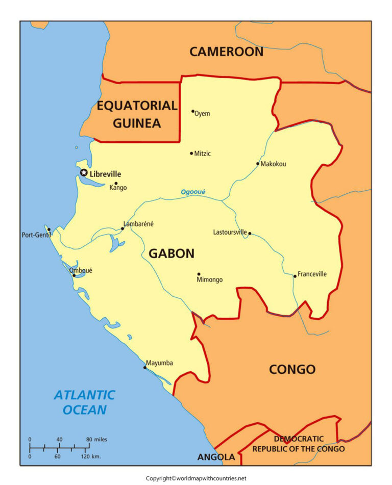 Free Printable Labeled And Blank Map Of Gabon In PDF