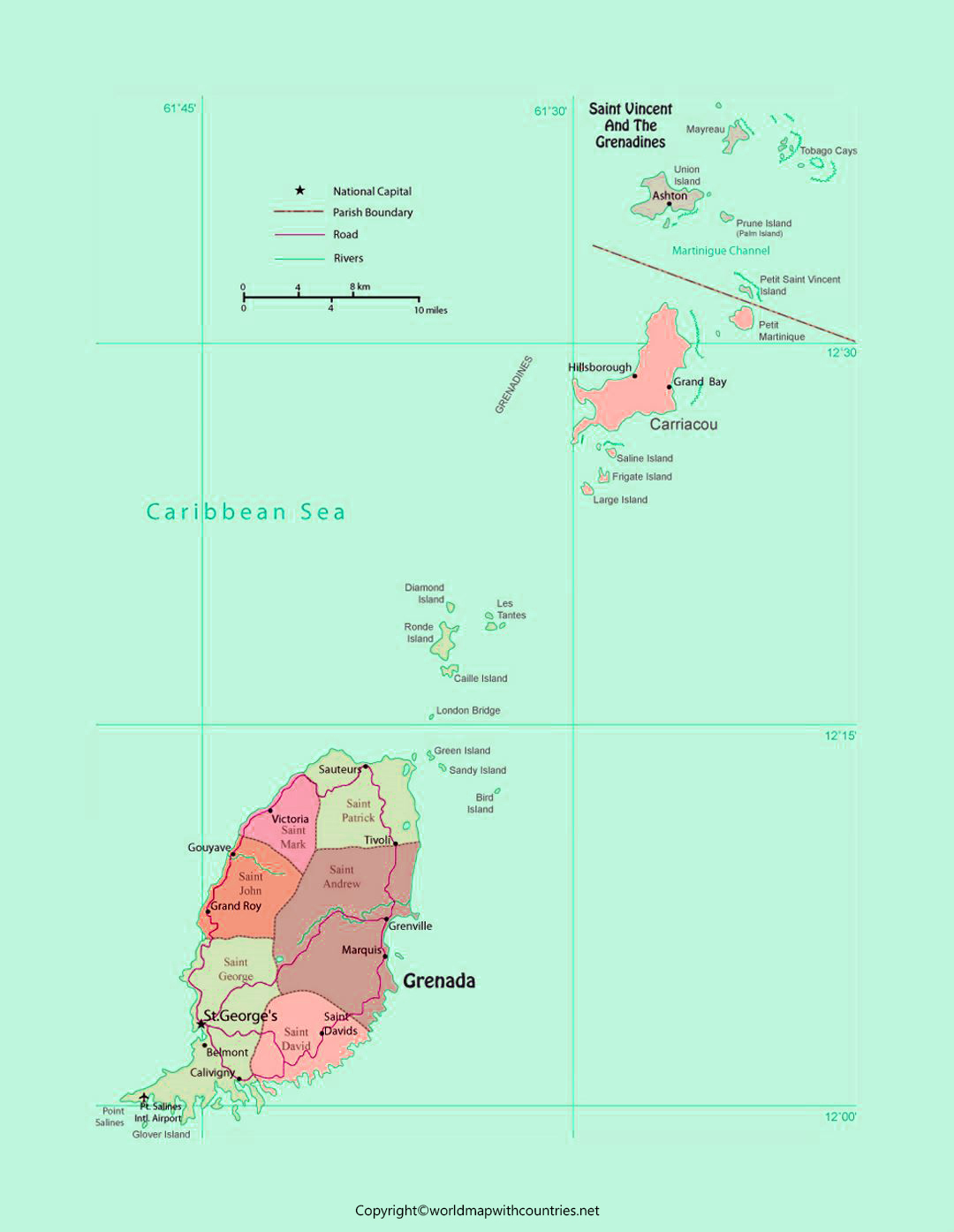 Free Printable Labeled And Blank Map Of Grenada In PDF