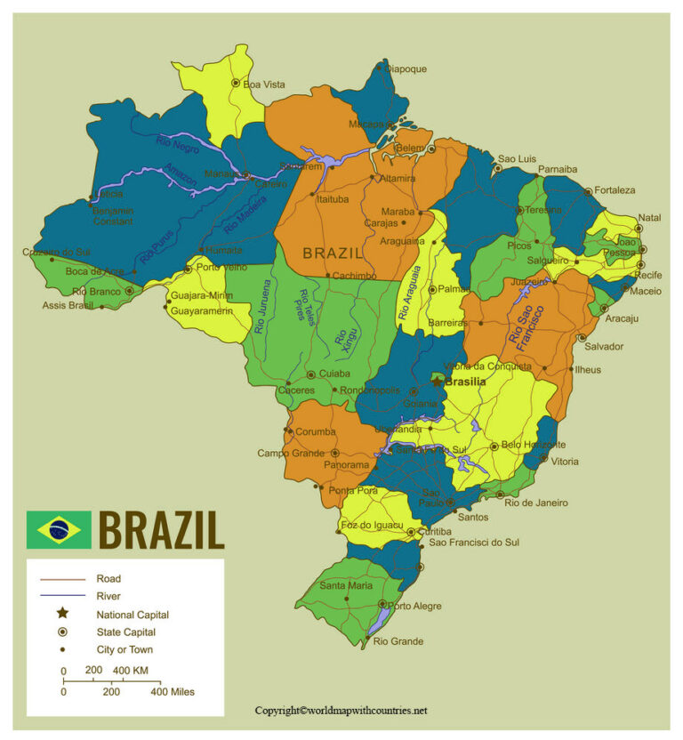4 Brazil Map Outlines With Labels That Are Free To Print In PDF