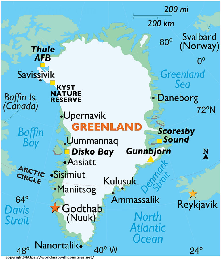 Free Printable Labeled And Blank Map Of Greenland In PDF