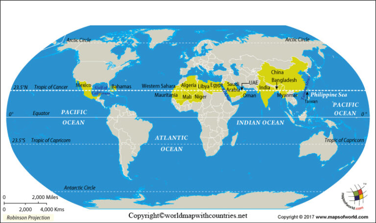 4 Free Compact Printable World Maps With Tropics And Equator