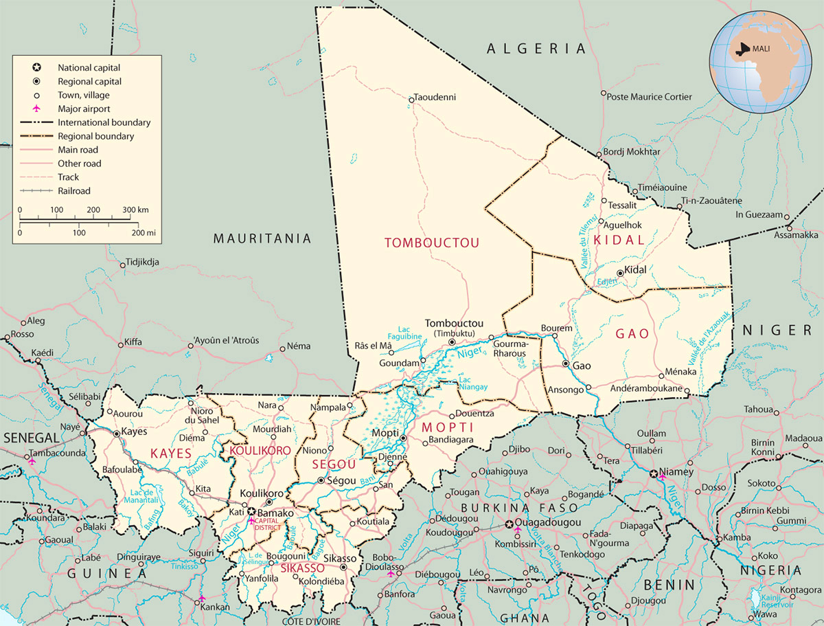 Free PDF Printable Map Of Mali With Labels And Blank Spaces