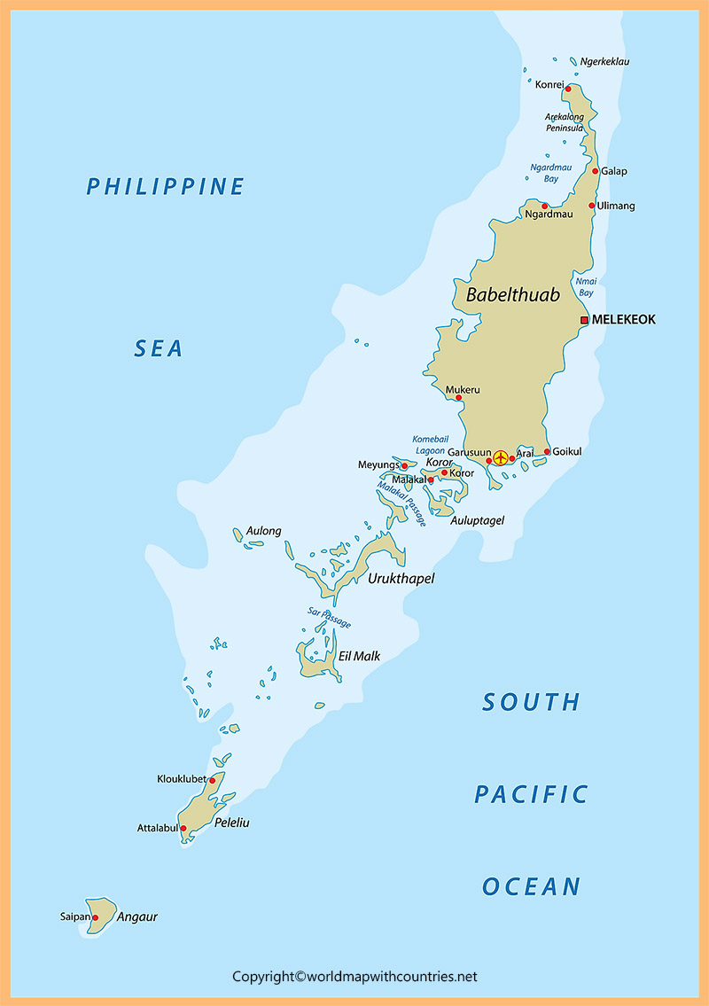 Free PDF Printable Map Of Palau, With Labels