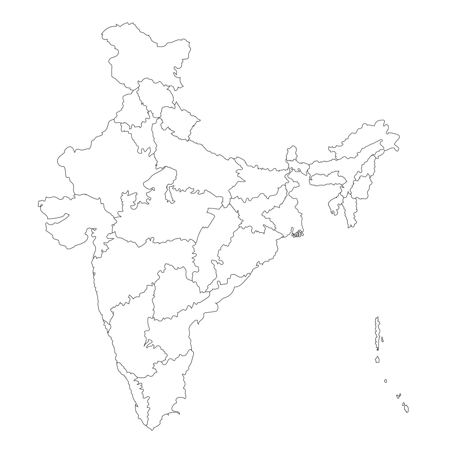 8 Free Printable And Blank India Map With States & Cities | World Map ...