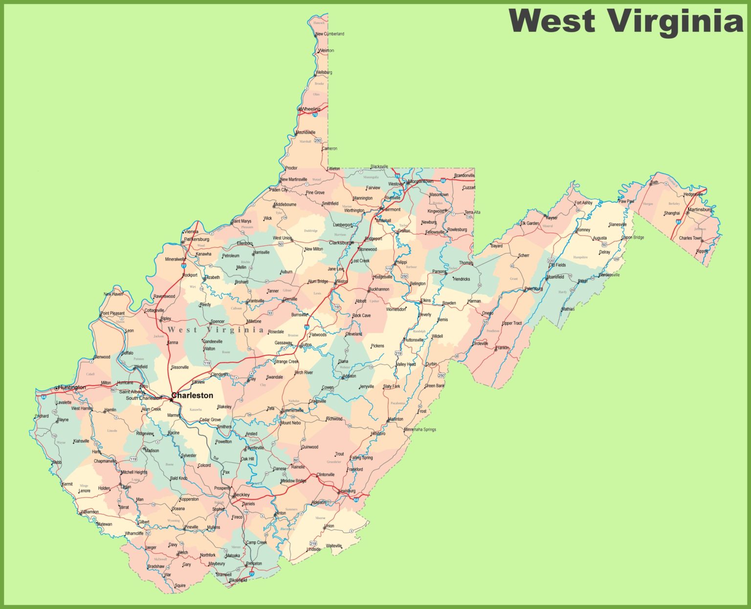 Free Printable Blank Map Of West Virginia With Cities